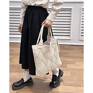 ENBEI Women's tote bag aesthetic Crocheted Bags Shoulder Bag Tote Bag for school Handbag hobo bag Knitted Tote Bag (white)