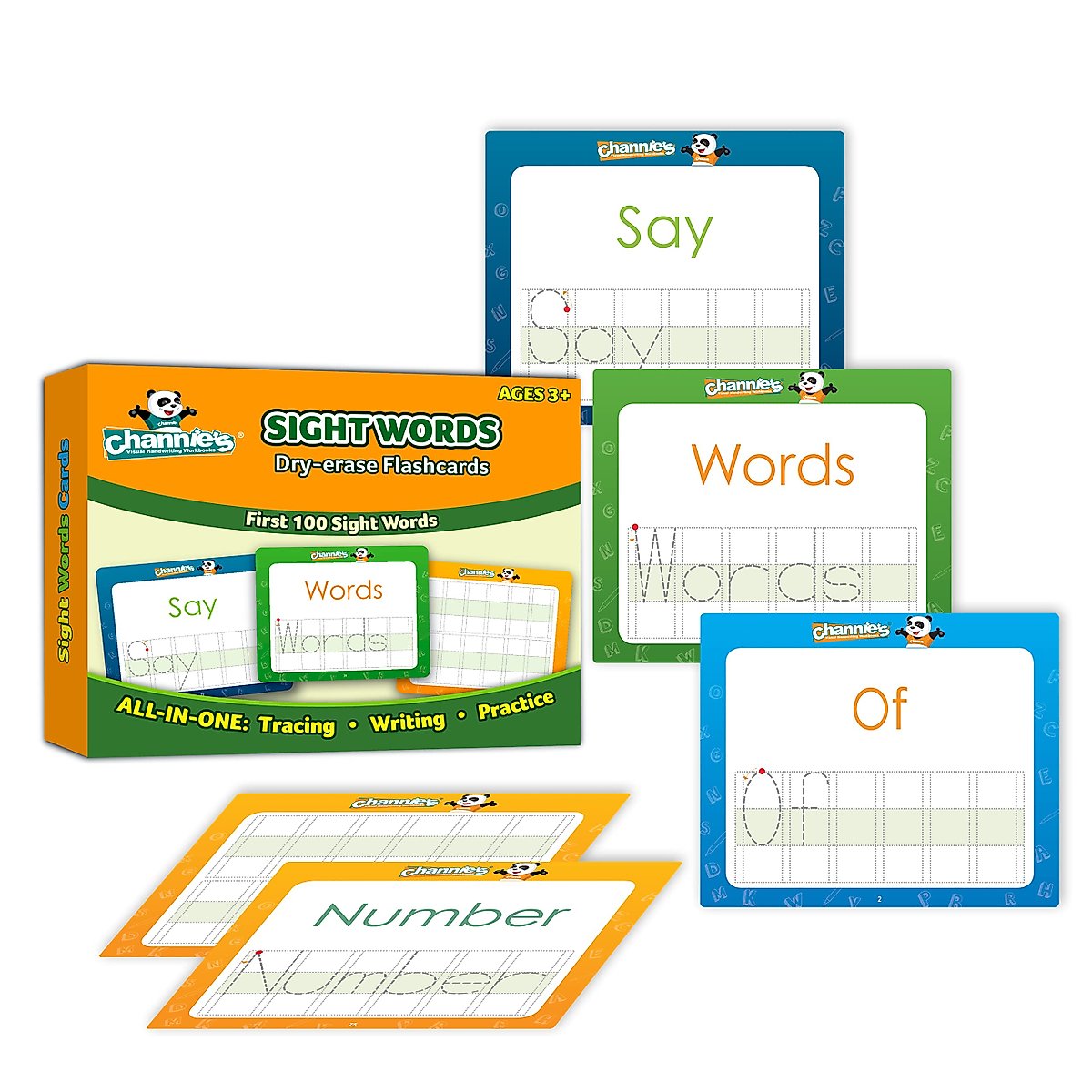 Channie’s Visual Dry Erase Flashcards for Pre-K Through First Grade Students’ to Learn to Trace, Practice &Write Their First 100 Sight Words, Ages 3+, 5.5” x 4.25