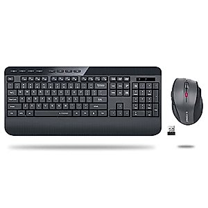 Wireless Keyboard and Mouse Combo, E-YOOSO 18 Months Battery Life Cordless Keyboard, 2.4G Full-Sized Ergonomic Keyboard with Wrist Rest, 3-Level DPI Mouse, Black Quiet Keyboard for Computer, Mac, PC