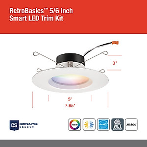 Juno RB56SC RGBW MW CP4 M2 RetroBasics Retrofit Smart LED Downlight, Switchable 2700K - 5000K, RGBW Color Changing, Matte White, 5 to 6 Inch, 4 Pack