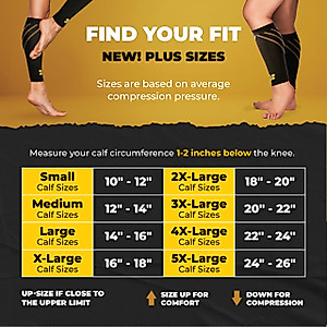 Calf Compression Sleeves for Men & Women - Leg Sleeve and Shin Splints Support - Ideal for Leg Cramp Relief, Varicose Veins, Running - 20-30mmHg Copper Infused Nylon by CopperJoint - Large