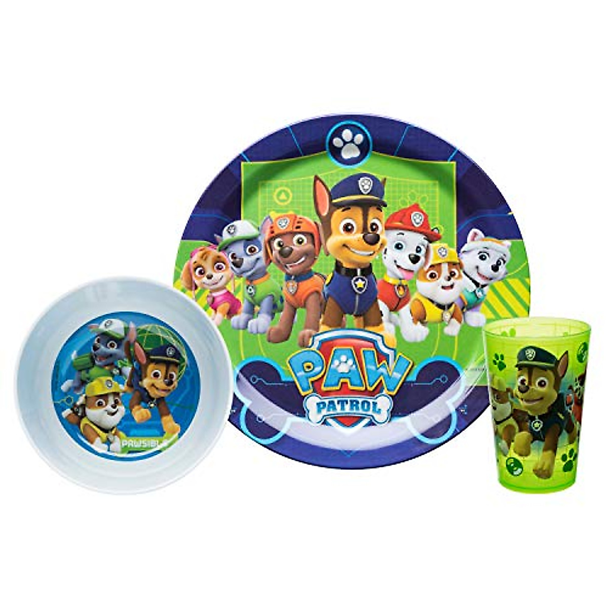 zak! PAW Patrol - 5-Piece Dinnerware Set - Durable Plastic & Stainless Steel - Includes Tumbler, 8-Inch Plate, 6-Inch Bowl, Fork & Spoon - Suitable for Kids Ages 3+