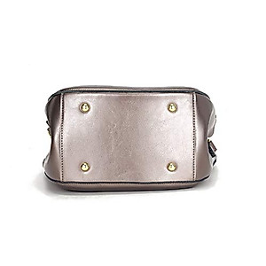 Covelin Genuine Leather Handbag Womens Retro Small Size Tote Shoulder Bag Pewter