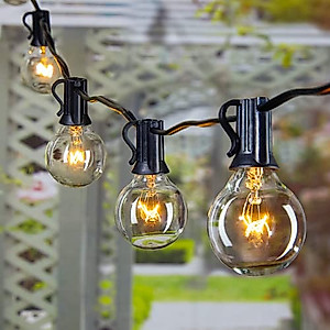 50Feet G40 Outdoor String Lights Hanging Globe Patio Lights with 52 Clear Bulbs(2 Spare), UL Listed Connectable Backyard Lights for Indoor Outdoor Decor, 50 Hanging Sockets, E12 Base, 5W Bulb, Black