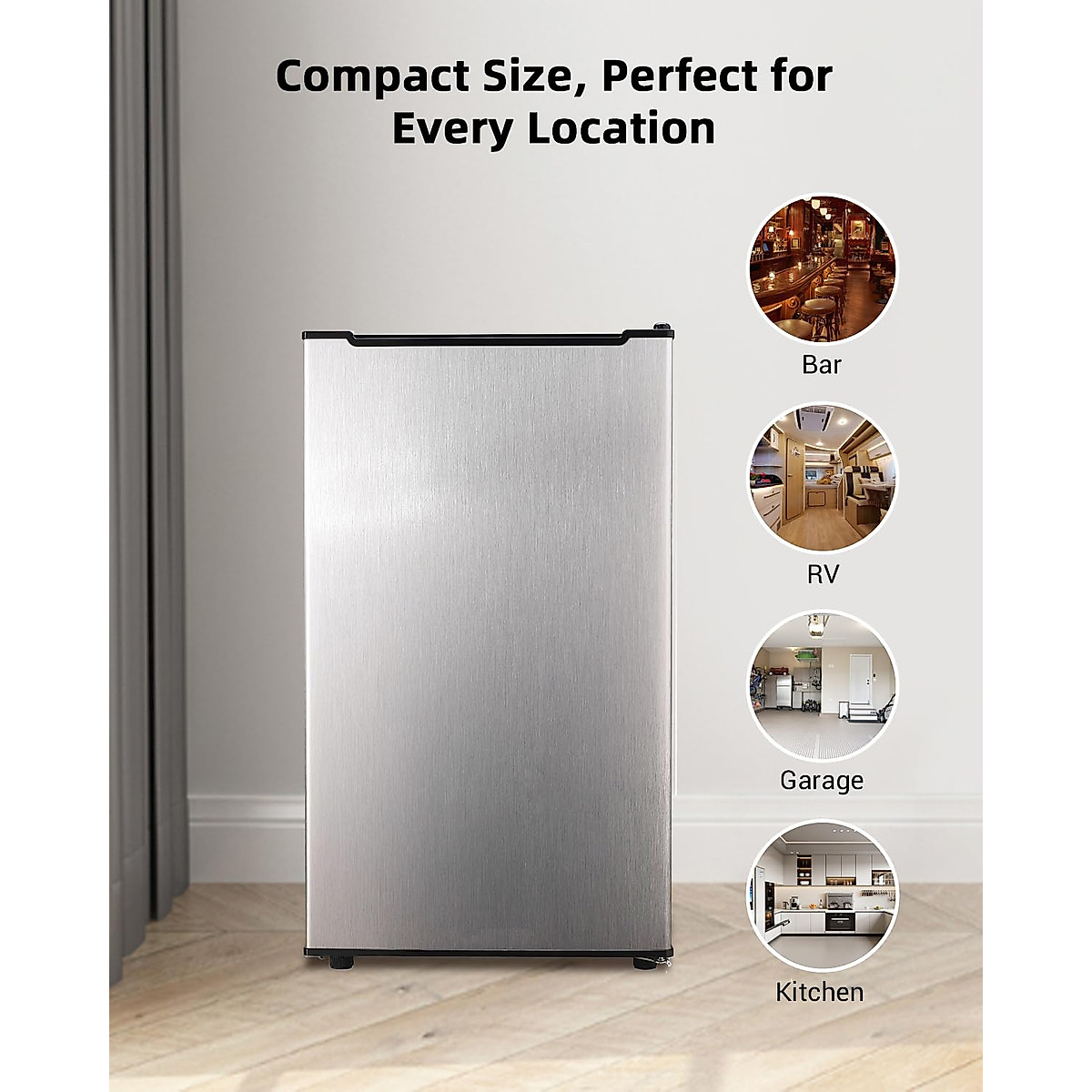 Geekman Upright Freezer, 3.2 Cu.ft Mini Freezer with Removable Shelves, 3-Level Adjustable Thermostat, Perfect for Home, Dorm, Office, Garage, Silver Color