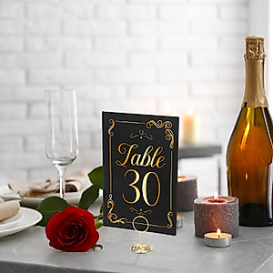 Hoemwarm 31 Sets Table Number Cards with Holders, Gold Black Table Numbers 1-30 and Head Table Holder 2 Inch Wedding Table Numbers Stand Place Card for Restaurants Party Centerpieces