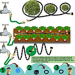 AMRITA Flat Soaker Hose Kit 100FT (25FT Pack of 4) with Brass ends , , Heavy Duty Rubber Garden Hose, Saves 70% Water for Lawn, Garden Beds. （25ft x 4 Pack）