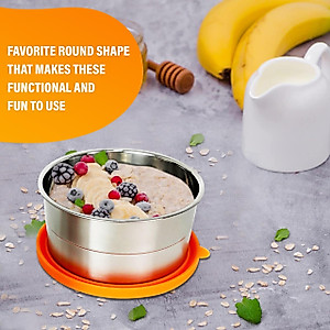 Anas 4-Pack of Round Food Containers - Stainless Steel, Locking Silicone Lids, Compact Stackable, Leak Proof, Dishwasher Safe. Great for Snacks, Lunch, Work, School, Travel, Bento Box