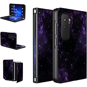 BWEGRHE Purple Galaxy Designed for Microsoft Surface Duo 2 Case, Full Cover Ultra Thin PU Leather Back Hard PC Phone Case for Microsoft Surface Duo 2 2nd 2021
