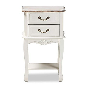 Baxton Studio Amalie Antique French Country Cottage Two-Tone White and Oak Finished 2-Drawer Wood Nightstand