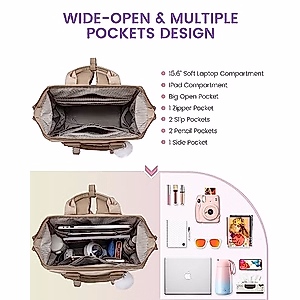 LOVEVOOK Laptop Backpack for Women,15.6 Inch College Backpack,Light Weight Travel Backpack Waterproof Casual Daypack Computer Backpack fits Travel Work Casual（Coffee&Beige）