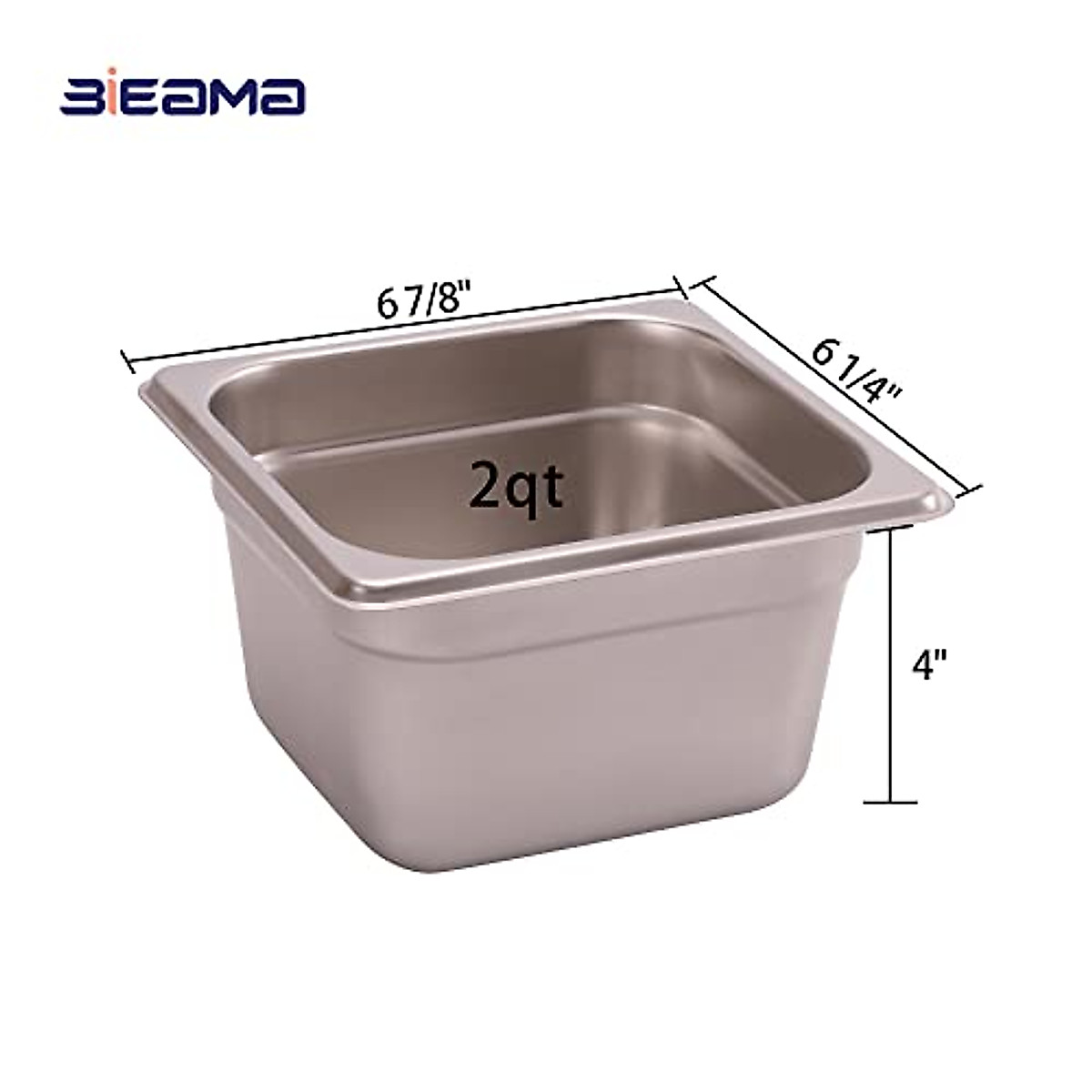 BIEAMA 6-Pack Hotel Pans with Lid, 1/6 Size 4" Deep, NSF, Catering Food Pan, Commercial Stainless Steel Pan with Cover