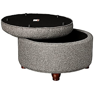 Homepop Home Decor | Large Button Tufted Woven Round Storage Ottoman | Ottoman with Storage for Living Room & Bedroom (Dark Gray)