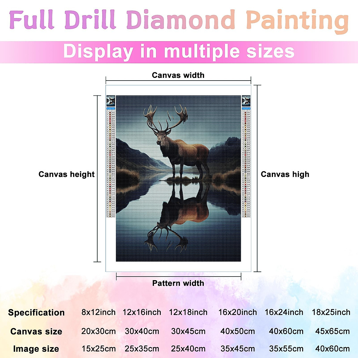 5D DIY Diamond Painting Kits Full Drill,Diamond Painting Kits Art,Animal Diamond Art, Elk on The Water Diamond Painting Craft for Home Office Wall Decor 12x16 inch