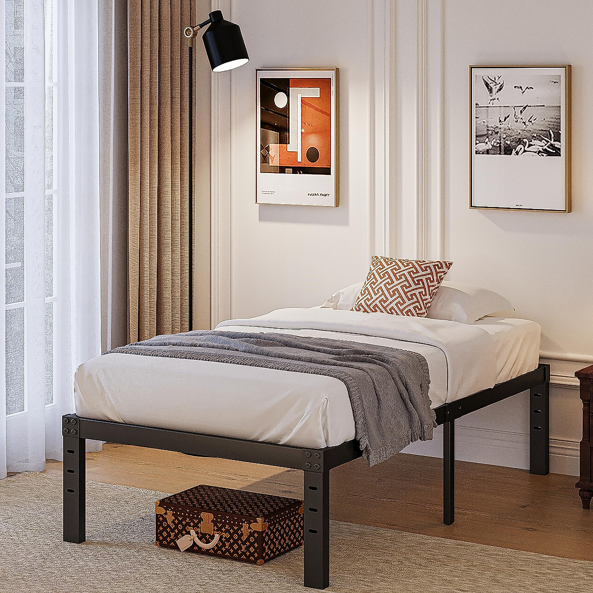 EZBeds Twin Bed Frame, 14 Inch Bed Frame Twin, Heavy Duty Twin Platform Bed Frame, No Box Spring Needed, Easy Assembly, Noise Free, Steel Slat Support, Black