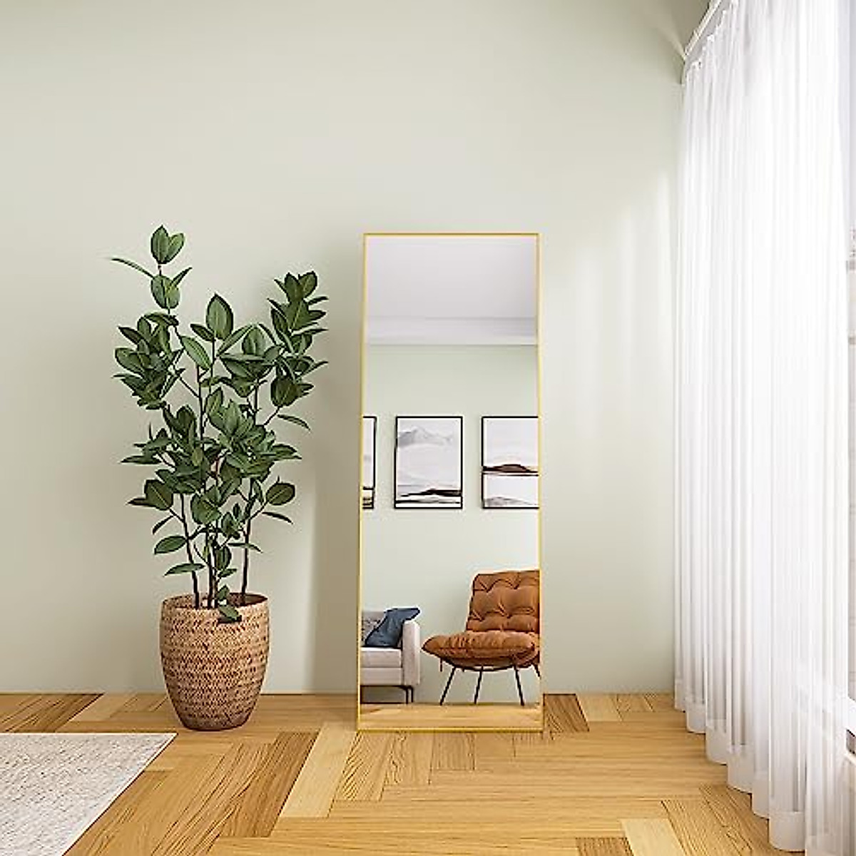 65" x 24" Wall Mounting Full Body Mirror, Full Length Mirror with Stand, Alloy Frame Full-Length Mirror for Living Room, Bedroom (Gold)
