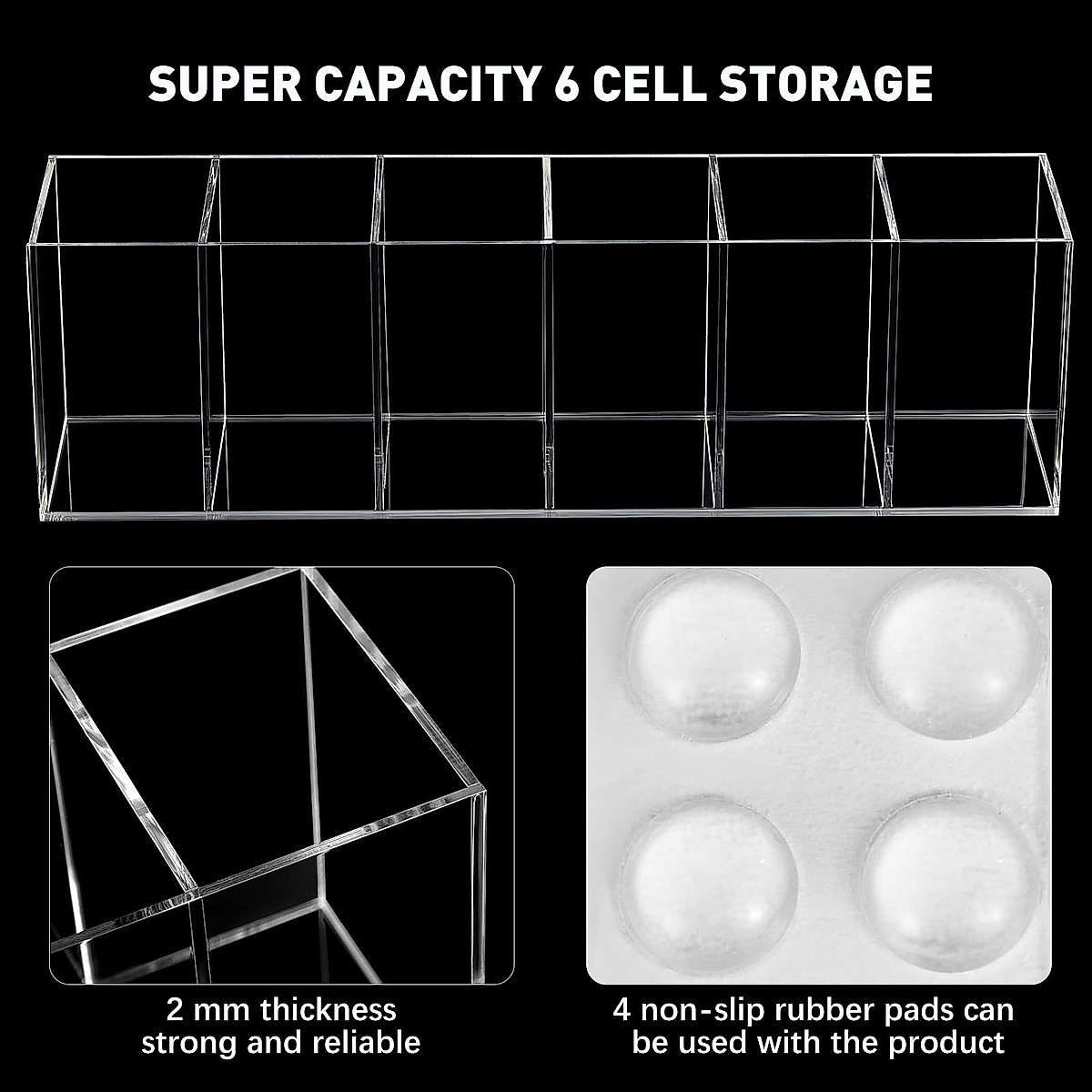 Jetec Acrylic Pencil Holder 6 Compartments Pen Holder Stationery Organizer Makeup Storage Box for Desk Accessories, Cosmetic Brushes, Office, Dorm, Bathroom, Kitchen Supplies (Clear)