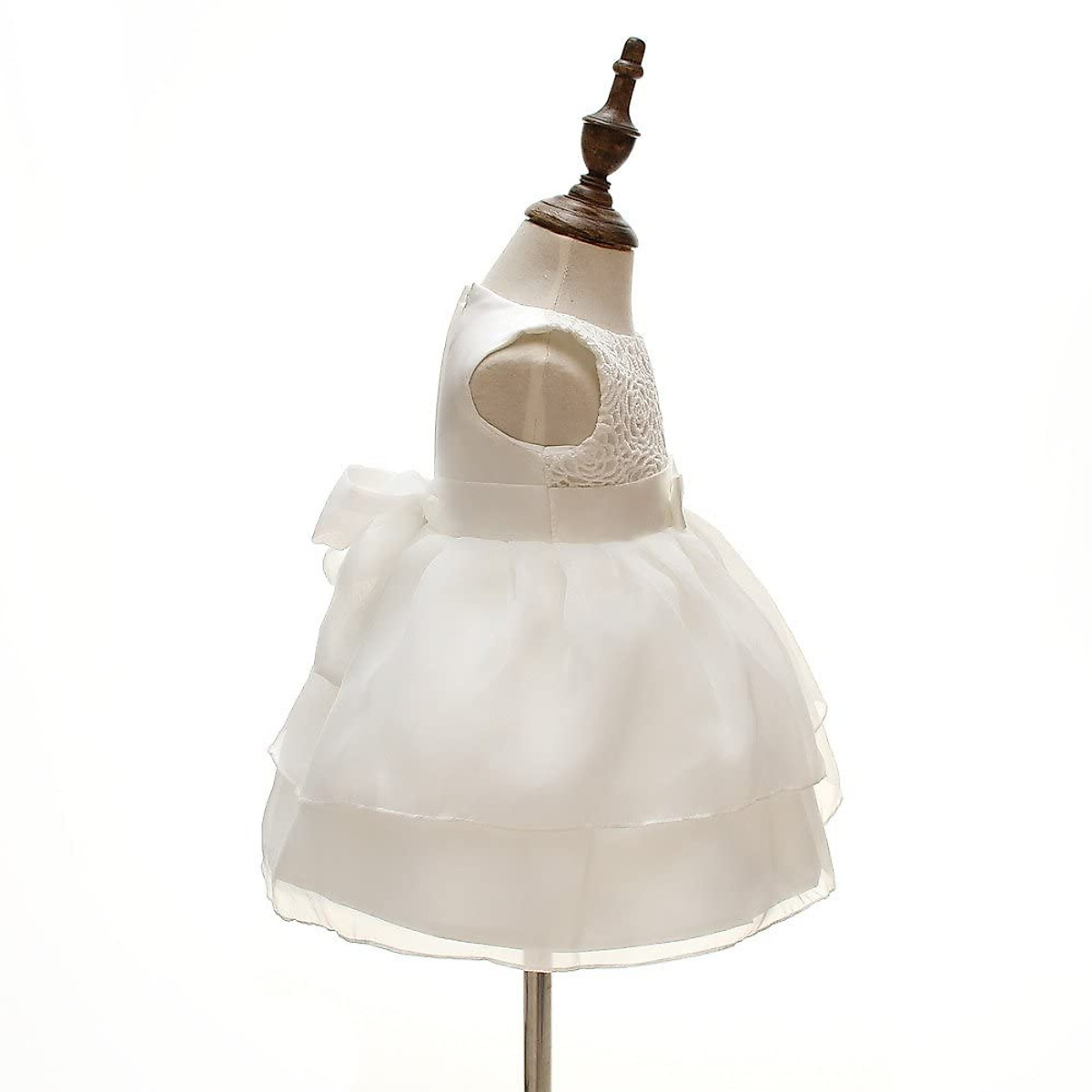 Meiqiduo Baby Girls Dresses Christening Wedding Pageant Bow Formal Dress Ivory White (6M/6-12months)