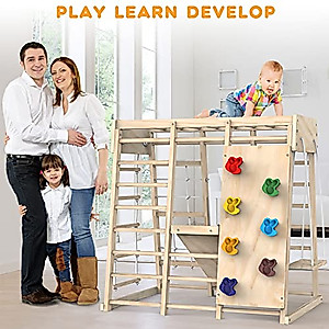 Indoor Jungle Gym, Toddler Climbing Toys Indoor, Indoor Playground Climbing Toys for Toddlers, Climber Playset with Slide, Climbing Rock/Net, Monkey Bars, Drawing Board, Abacus Game and Swing