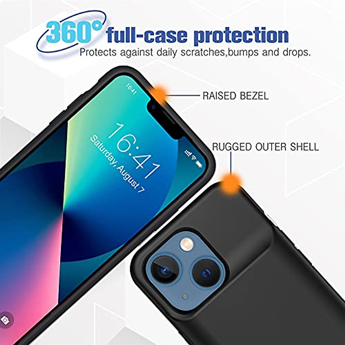 Battery Case for iPhone 13,7000mAh Ultra-Slim Portable Charger Case Rechargeable Battery Pack Charging Case Compatible with iPhone 13 (6.1 Inch)-Black