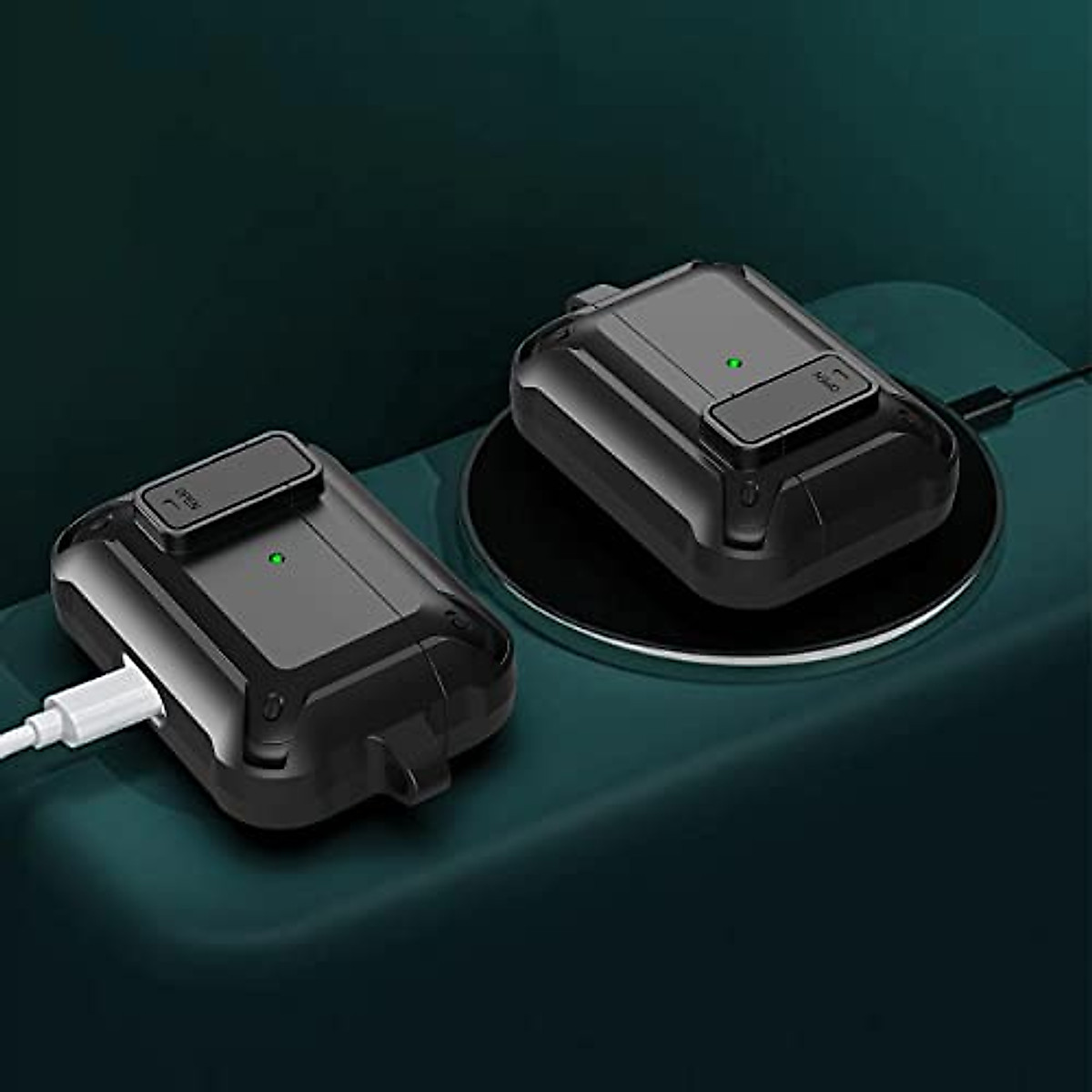 Vsagier for Airpods Pro Case Cover for Men with Lock, Military Armor Series Full-Body AirPod Pro Case with Keychain Cool Air Pod Pro Shockproof Protective Case for AirPods Pro, Black