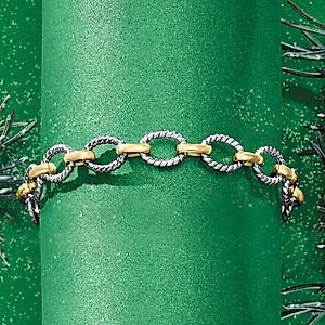 Ross-Simons Two-Tone Sterling Silver Oval-Link Bracelet. 7 inches