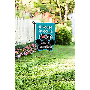 Evergreen House is Not a Home without Pawprints Garden Size Flag | Double Sided Stitching Burlap | Blue | 18-in x 12.5-in | Pet Dog Love | Outdoor Home Décor Lawn Yard Patio Deck Porch
