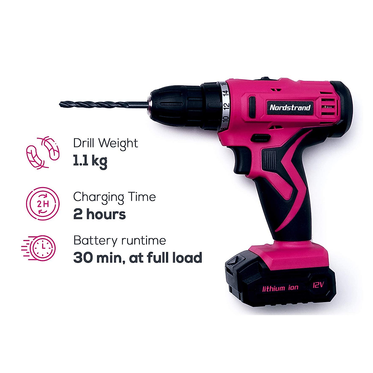 Pink Cordless Drill Set - Electric Screwdriver Cordless Drill Kit for Women - 12V Rechargeable Li-Ion Battery - Storage Case, Bits, Drills & Safety Glasses - Gift for Mom, Sister or Wife