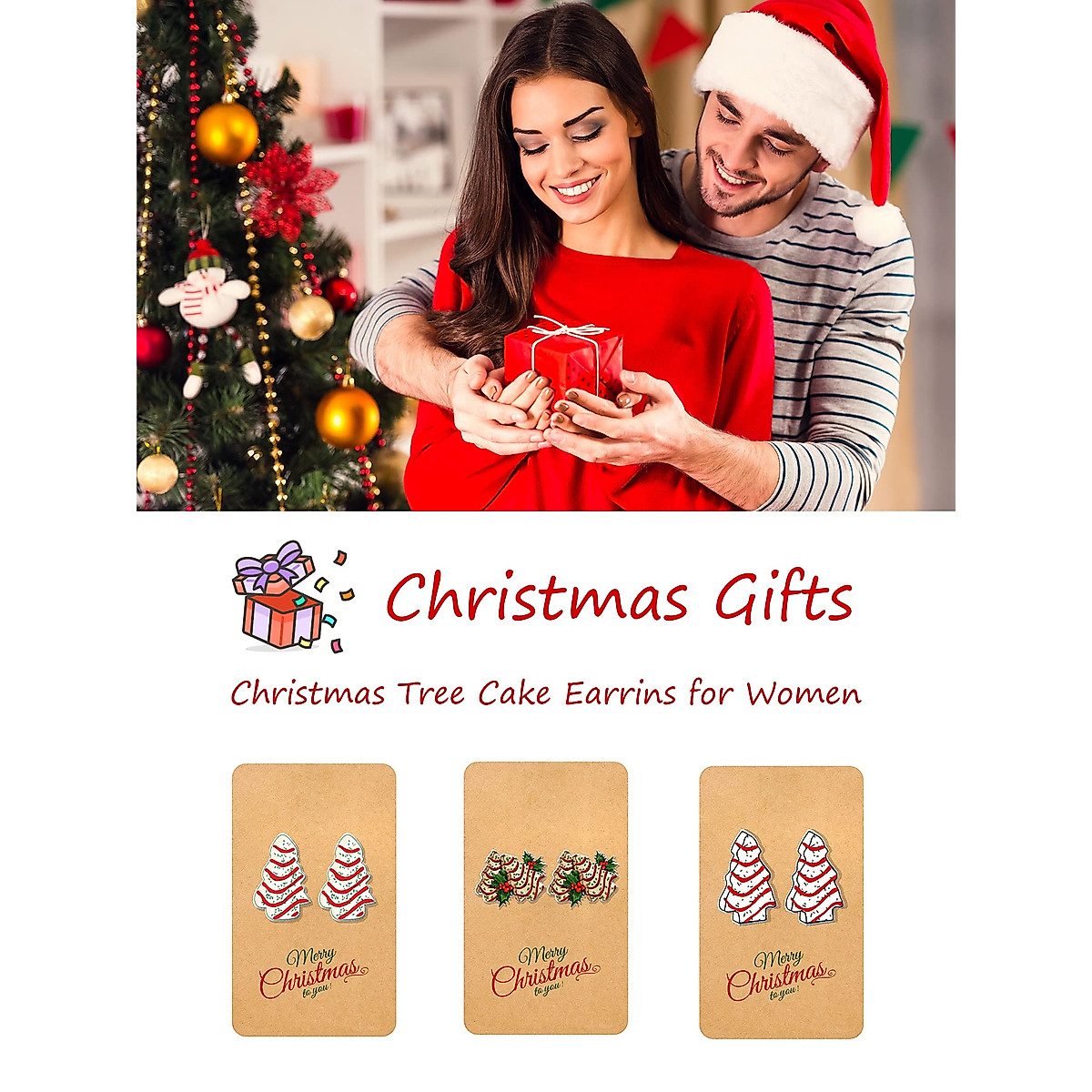 Christmas Tree Cake Earrings for Women Christmas Stud Earrings Christmas Tree Snowflake Acrylic Stud Earrings Christmas for Women (A)…