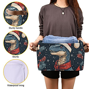 Nesatuwa Christmas Dinosaur Storage Baskets Rectangle Foldable Canvas Fabric Organizer Storage Boxes with Handles for Home Office Decorative Closet Shelves Clothes Storage,1 Pack