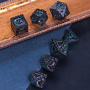 UDIXI Metal DND Dice Set, 7PCS Polyhedral D&D Dice Set Dragon d and d Dice for Dungeons and Dragons Role Playing Dice Game and Other Tabletop Game (Black 12)