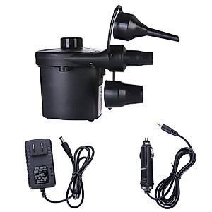 IEasⓄn Air Pump, Car Home Dual-use Air Pump Air Mattress Pump for Inflatable Blow up Pool Raft Bed Boat Toy Exercise Ball AC Inflator Deflator with 3 Nozzles,100-240V (Black)