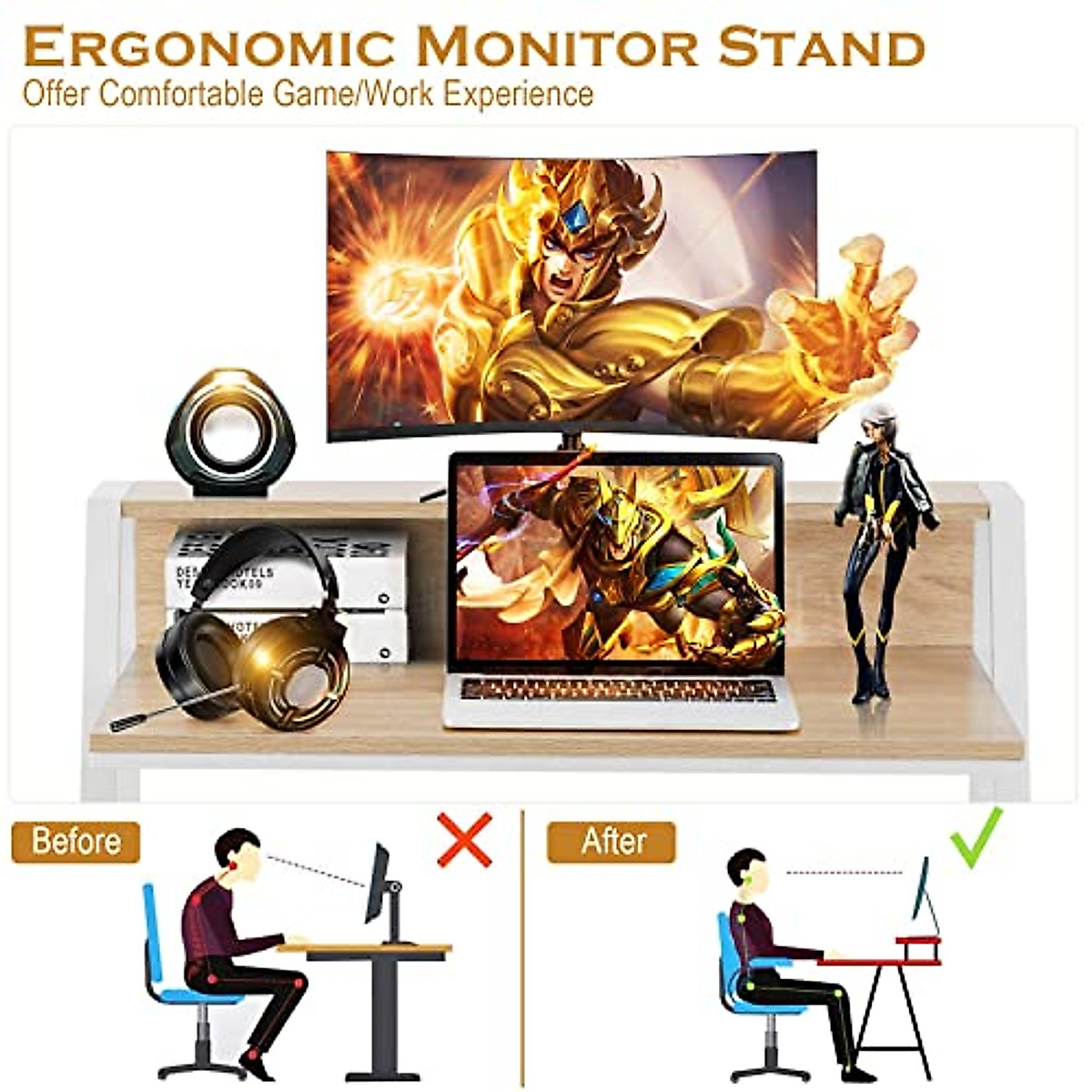 Tangkula Small Computer Desk, Compact Home Office Desk with Sturdy Frame, 2 Tier Study Writing Table for Small Place Apartment Office, Desk for Bedroom, Kid’s Desk