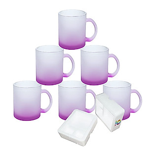 MR.R 11oz Set of 6 Sublimation Blanks Frosted Purple Glass Mug,Coffee Mugs with Handle for Heat Thermal Coating Transfer