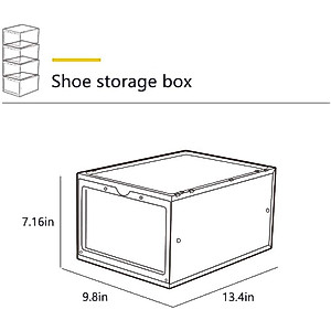 Clear Shoe Box, Set Of 6, Stackable Plastic Acrylic Boxes, Drop Front Shoe Holder Cubby Storage Cube Organizer Containers For Closet Men/women Large High Top 13.4”x 9.8”x 7.2'', Cajas Para Zapatos