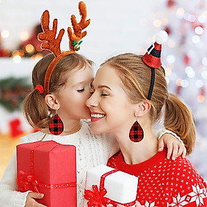 Christmas Zinc Earrings for Women Girls Plaid Leather Earrings Teardrop Lightweight Petal Leather Earrings Christmas Decoration 16Pairs