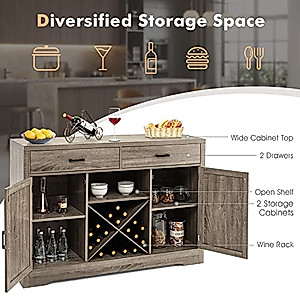 Giantex Buffet Cabinet, Farmhouse Sideboard with 2 Large Storage Drawers, Detachable Wine Rack, Wooden Kitchen Pantry Cupboard Credenza, Storage Cabinet for Living Room (Gray)