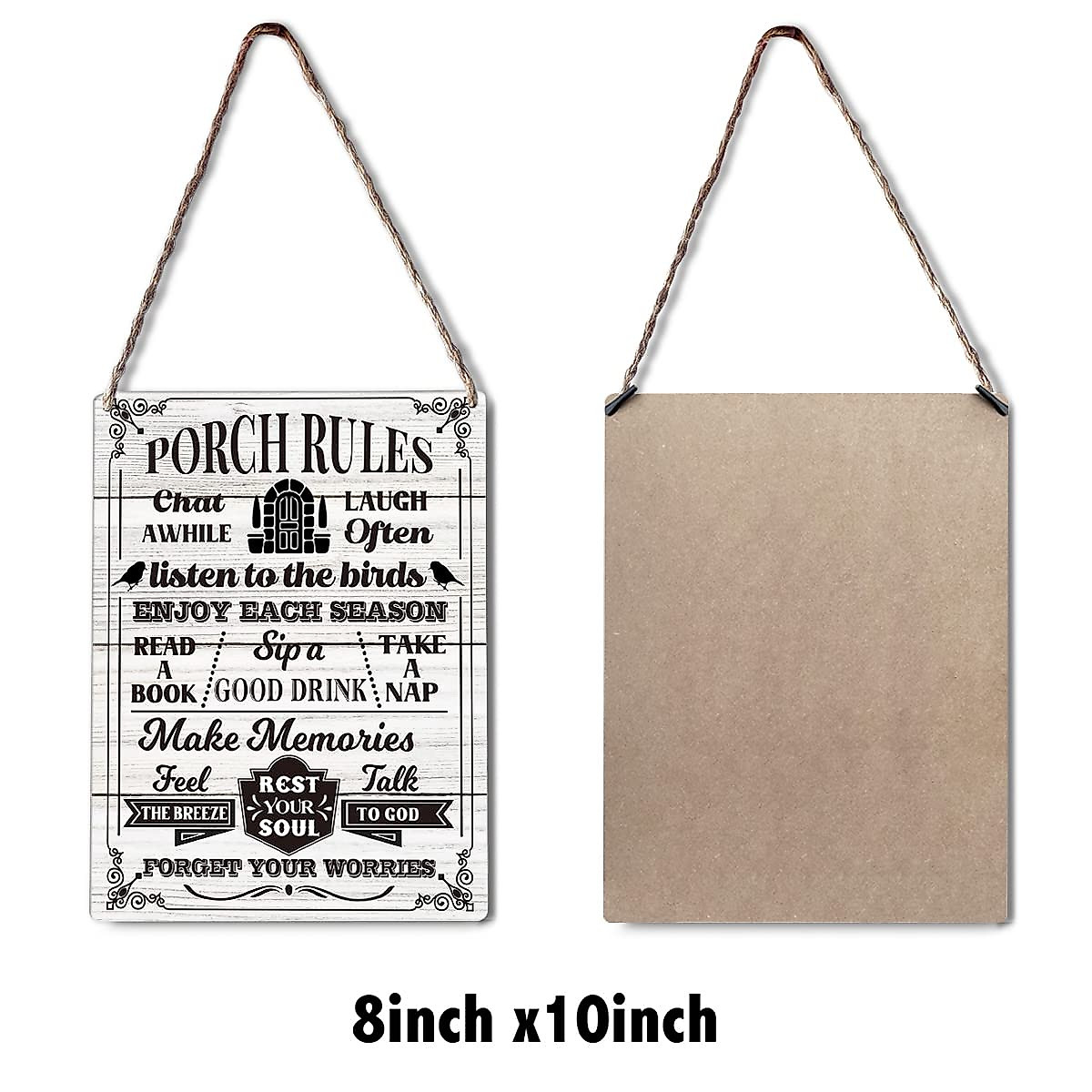 Farmhouse Porch Wooden Sign Wall Decor Rustic Porch Rules Chat Awhile Laugh Often Wood Plaque Hanging Sign Decoration for Home Door 8"x10"