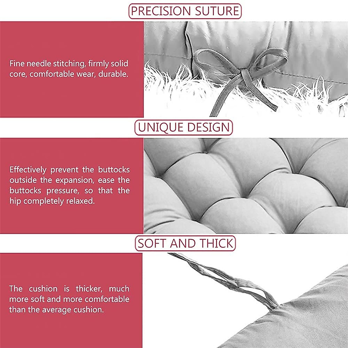 Moonase 61inch Sun Lounger Chair Cushions, Sundlight Patio Cushions Chaise Outdoor Mattress Recliner Quilted Thick Padded Seat Cushion Reclining Chair Rocking with Ties (Grey)