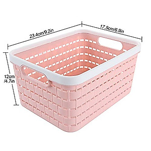8 Pack Plastic Storage Basket 9.2 x 6.8 x 4.7 Inch, Acrux7 Portable Plastic Weave Kitchen Refrigerator Basket Bathroom Desktop Storage Box for Kitchen, Bathroom and Cabinet (Pink)