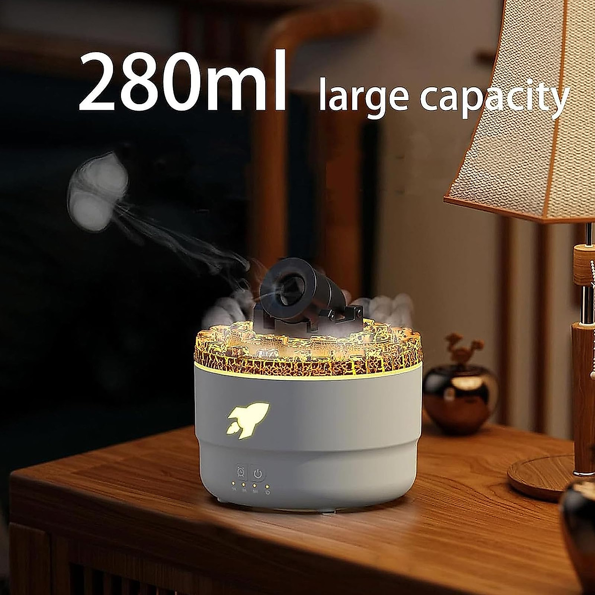 Cannon Blast Aroma Humidifier, Cannon Humidifier, Yellow Cane Humidifier, Creative Turret Colorful Crack Aroma Humidifier, Small Home Desktop Humidifier, Humidifier Quiet Flame Diffuser (Black)