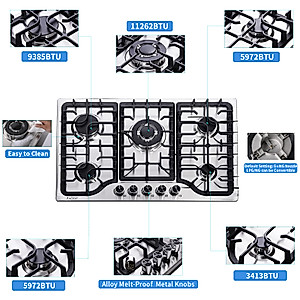 Anlyter 30 Inch Gas Cooktop, 5 Burners Built-in Gas Stove Top Stainless Steel, LPG/NG Convertible Gas Stove Dual Fuel Sealed Gas Hob