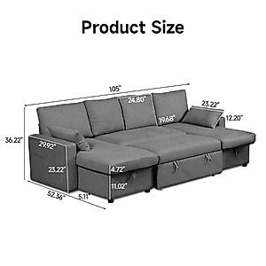Real Relax 105'' Sleeper Sofa, 4-in-1 U Shaped Convertible Sofa Bed with Wheel Pull Out Bed and Storage for Living Room, Apartment, Office and Bedroom, Dark Gray