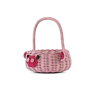 G6 COLLECTION Hand Woven Pig Rattan Basket Decorative Home Decor Bin Organizer Storage Cute Handmade Handcrafted Gift Art Decoration Wicker (Piggy Easter Basket)