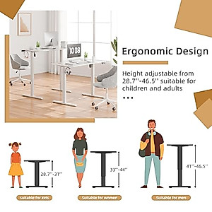 Meilocar Electric Standing Desk, Height Adjustable Desk 48 x 24 Inch Sit Stand Up Desk, Home Office Desk with Splice Board, Computer Desk with Memory Preset, Metal Bracket, White Frame and White Top