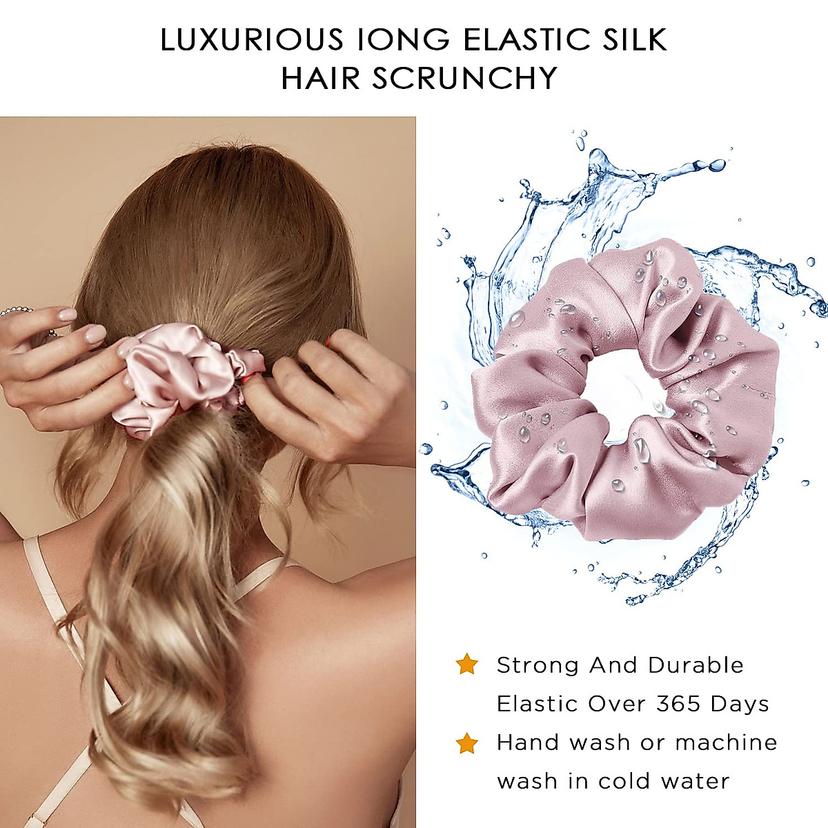 DelTeck Luxurious Silk Scrunchies, 100% Real 25 Momme Silk Hair Scrunchies, No Crease & Protect Hair Premium Scrunchies, Silk Hair Ties, Sleep and Night Scrunchie (Top Grade Mulberry Silk)