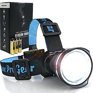 Headlamp Flashlight - Battery Powered LED Headlight for Adults - Zoomable, Super Bright & Comfortable - Outdoor Head Lamp for Hiking, Fishing, Hunting, Camping [3-AA Batteries Included]