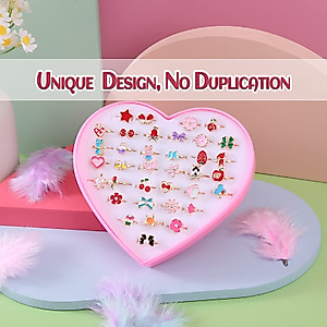 PASEMM 36pcs Little Girl Jewel Rings, Adjustable, No Duplication Kids Play Rings in Box,Pretend and Dress Up Rings for 4-12 Year Old Girls Birthday Gifts Holiday Gifts, 3 4 5 6 7 8 9 10 11 12 Year Old