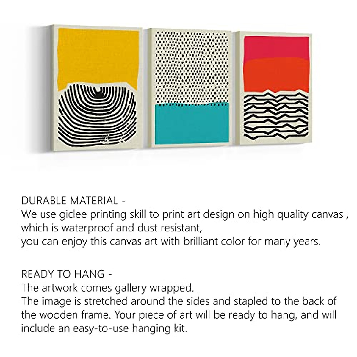 Modern Abstract Art Prints Yellow Red and Blue Canvas Poster Canvas Wall Art Paintings for Living Room Wall Artworks (Geometry, 12x16inchx3)