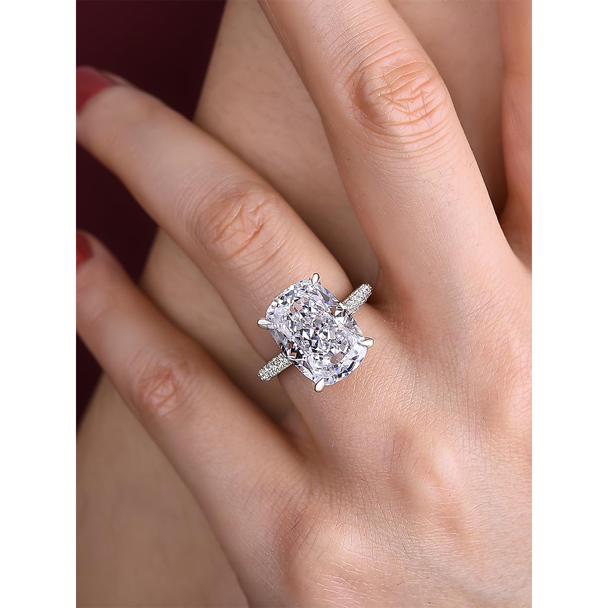 RODIFFY 7CT Elongated Cushion Cut Promise Ring,Simulated Diamond 925 Silver Engagement Ring(8)